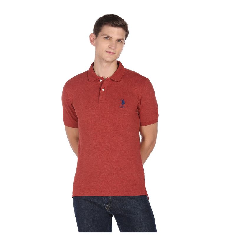 Buy U.S. POLO ASSN. Men Rust Embroidered Logo Solid Polo Shirt Online