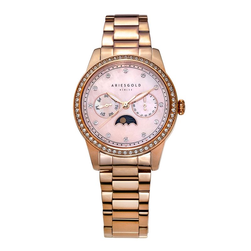 Buy Aries Gold Heritage Moonphase Rose Gold MOP Crystal Round Dial ...