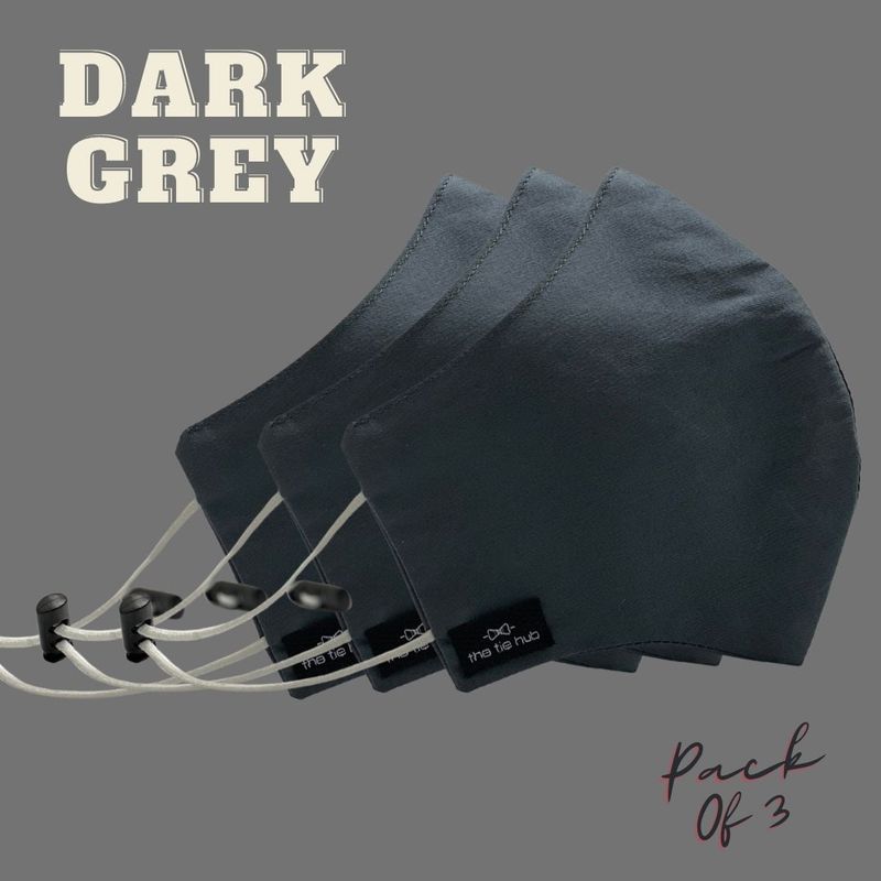 The Tie Hub Dark Grey Solid 100% Premium Cotton Reusable Face Mask ...