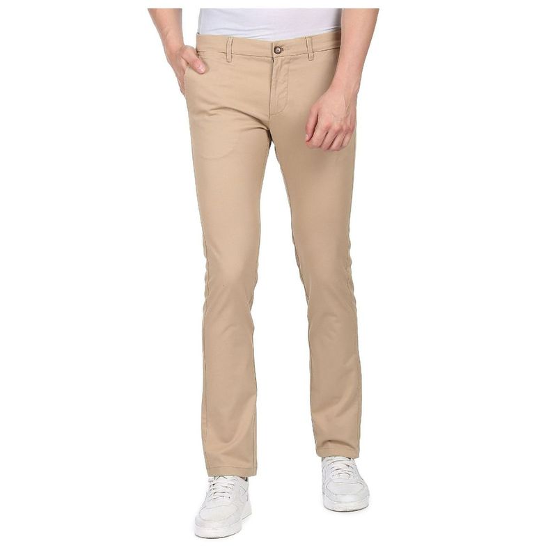 Buy U.S. POLO ASSN. Men Light Khaki Denver Slim Fit Solid Casual Trousers Online
