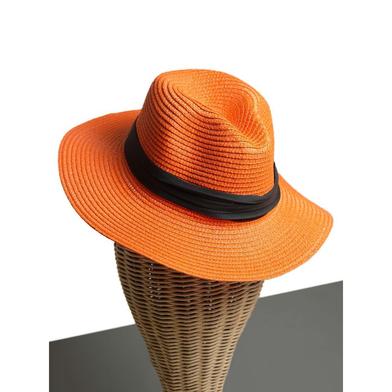Buy CHOKORE Unisex All Season Straw Textured Orange Fedora Hat Online