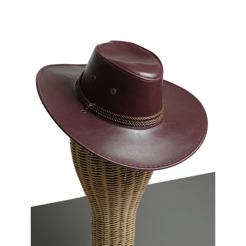 Buy CHOKORE Unisex Sharp Pu Leather Solid Brown Cowboy Hat Online