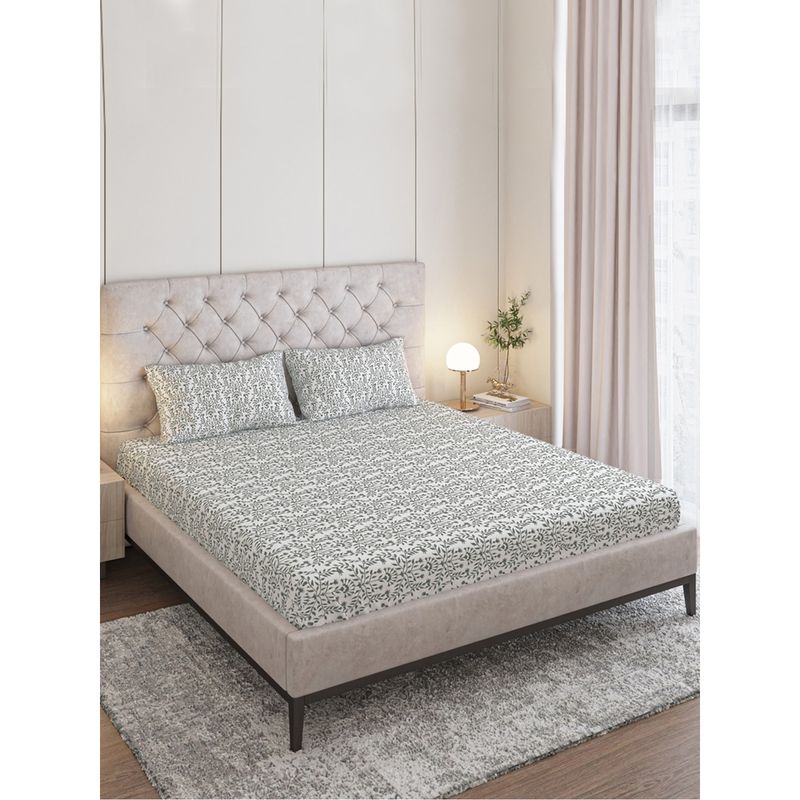 Buy SEEVO Elvira Bedsheet with 2 Pillow Covers - Basil Online