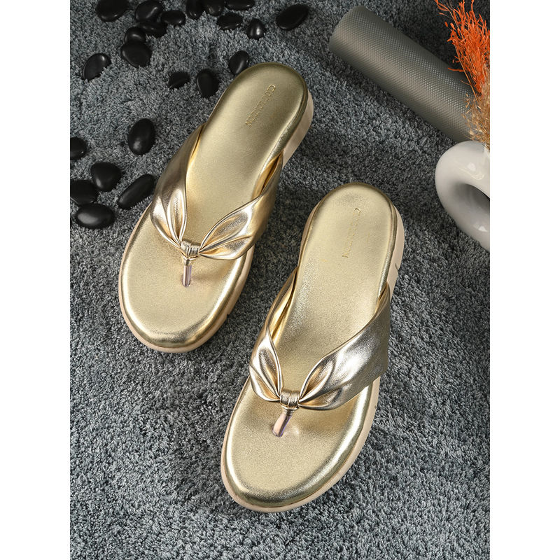 Buy CLOG LONDON Women Gold Slip On Sandals Online