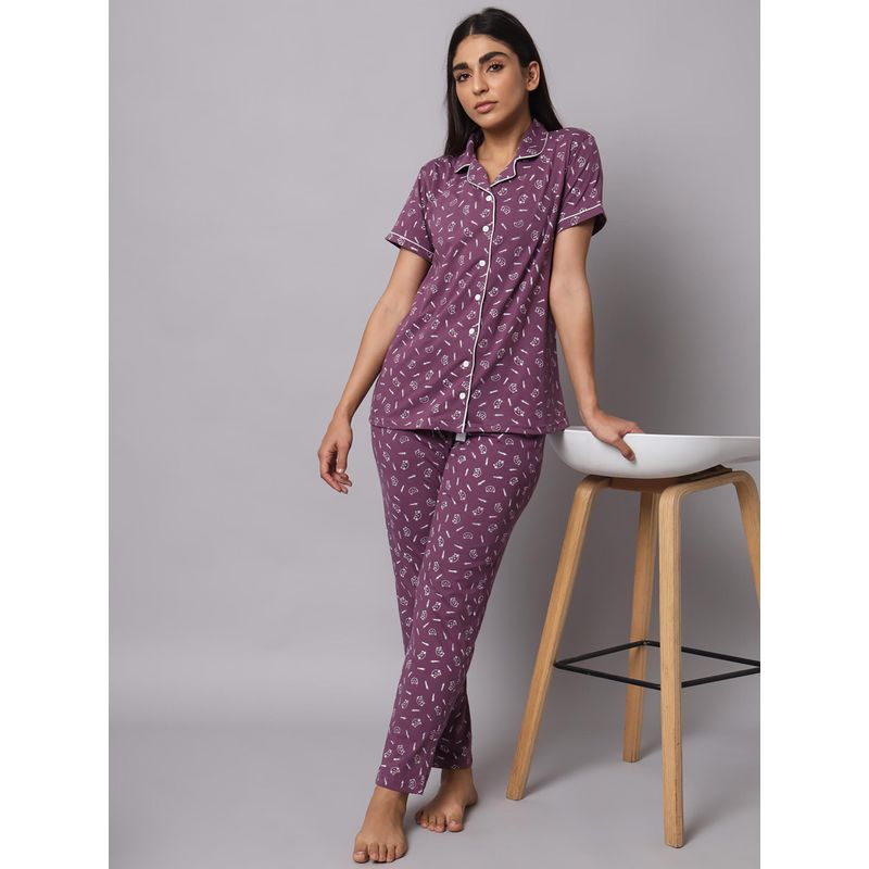 Buy SEPHANI Purple Printed Shirt with Pajama Online