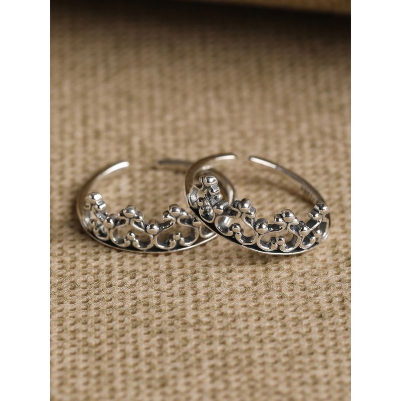 Buy CLARA 925 Silver Size Adjustable Crown Toe Rings Pair Gift For ...