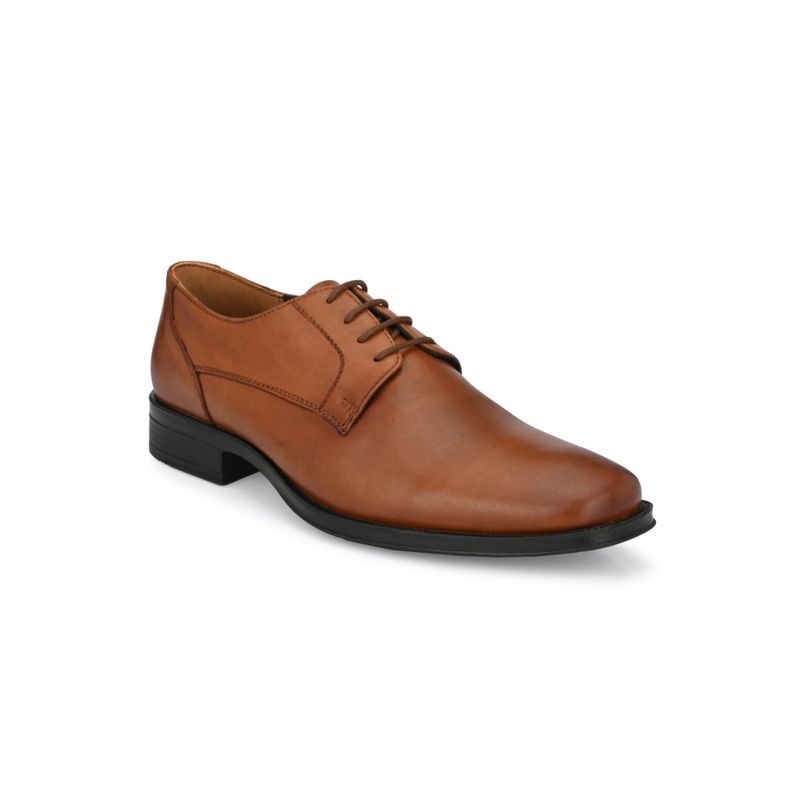 Buy Delize Mens Tan Solid Leather Derby Shoes Online