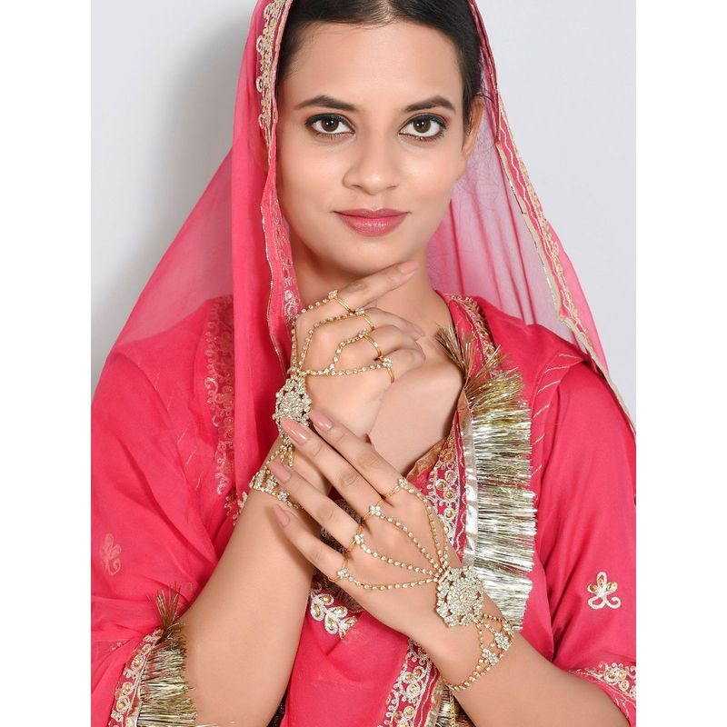 Buy Silvermerc Designs Bridal Floral Faux Diamond Bracelet Ring ...