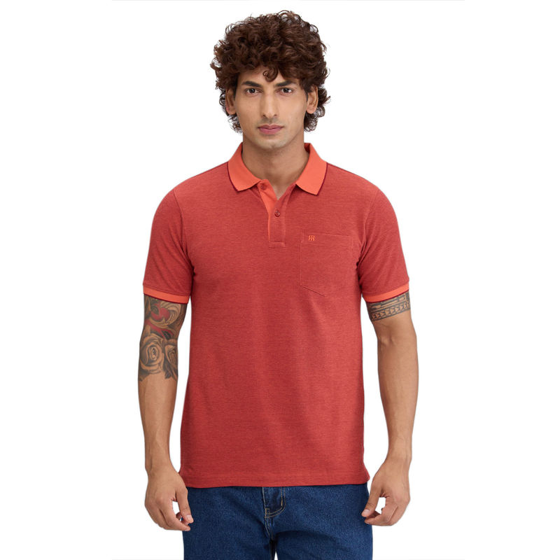 Buy Raymond Slim Fit Solid Medium Rust Front Pocket Polo T-Shirt Online