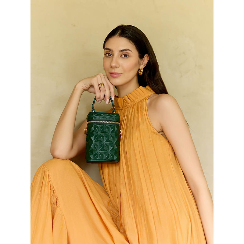 Buy HIE Green Vegan Leather Textured Slingbag with Detachable Online