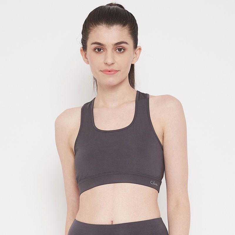 Buy Clovia Medium Impact Padded Sports Bra with Removable Cups in Dark ...