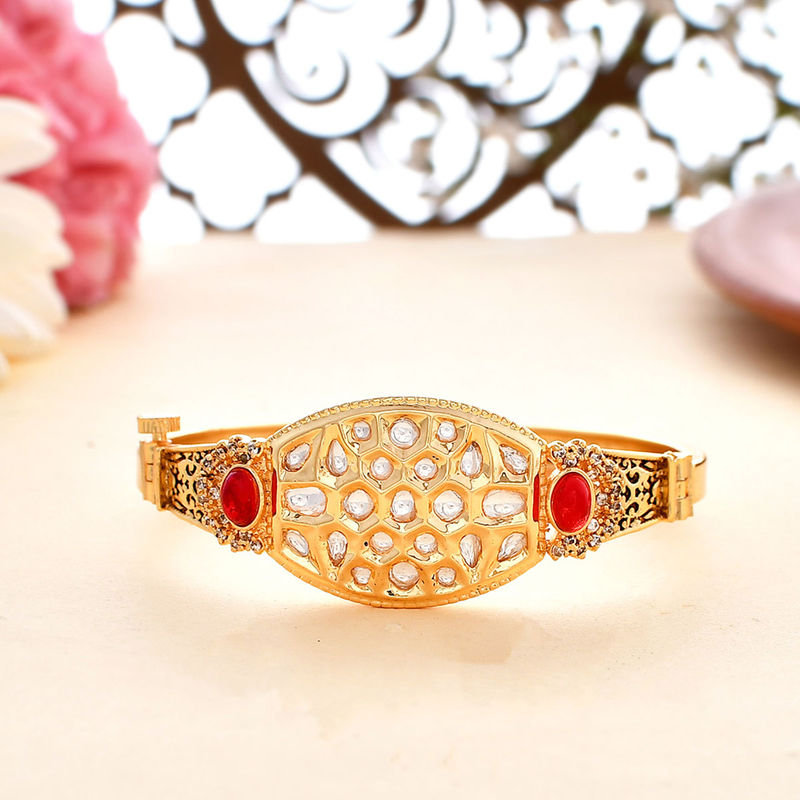 Buy Voylla Kundan Elegance Bright Cut Setting Ethnic Adjustable Kadas ...