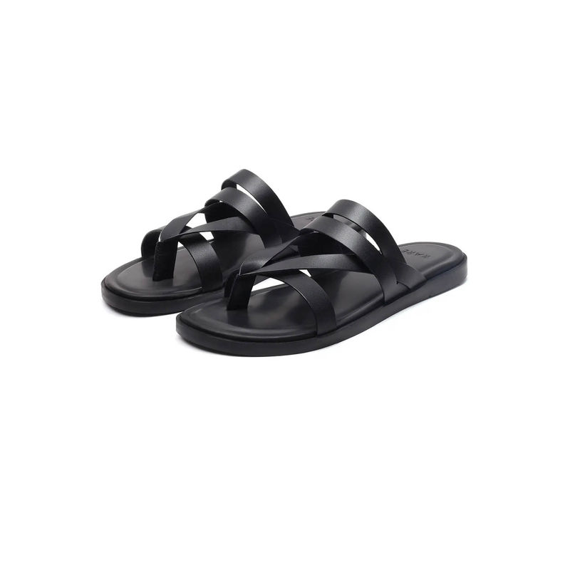 Buy Rare Rabbit Bron Black Leather Sandals Online