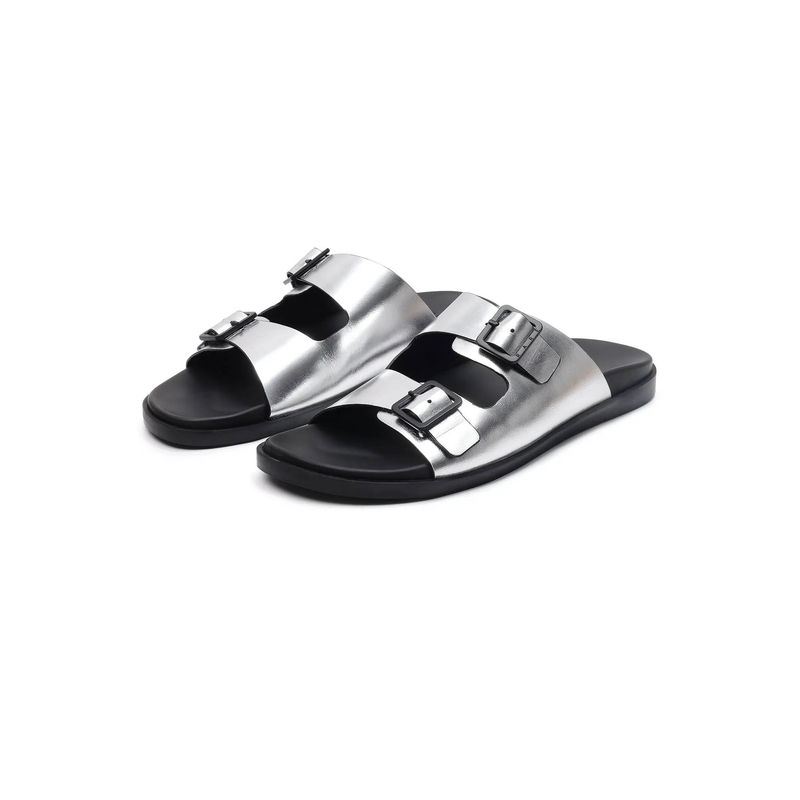 Buy Rare Rabbit Raro Silver Leather Sandals Online