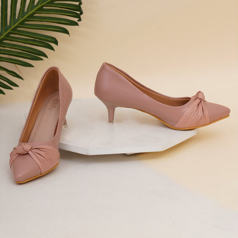 Buy SHUZ TOUCH Solid Peach Pointed Toe Pumps Online