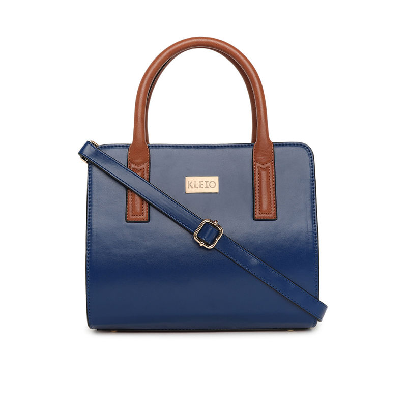 Buy KLEIO Royal Blue Tan Solid Faux Leather Handbags Online