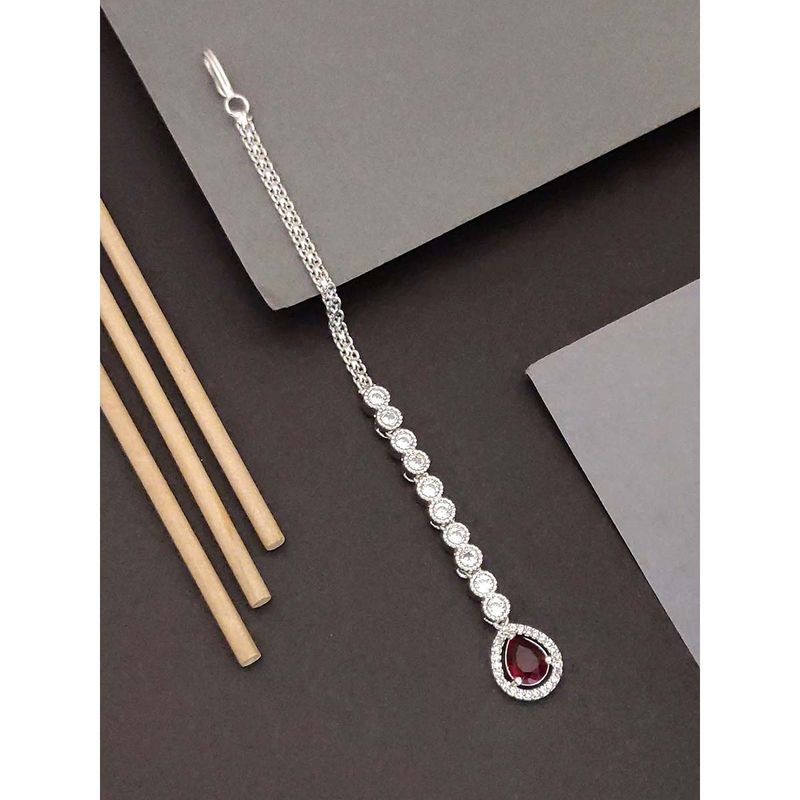 Buy Abdesigns Elite Silver Plated Maroon American Diamond Maangtikka Online