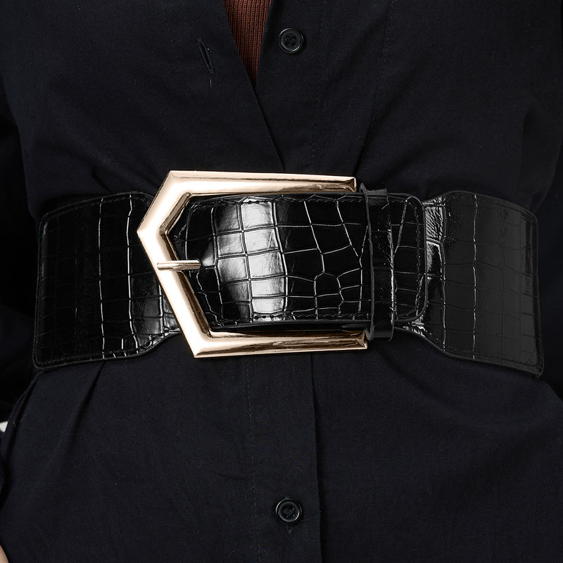 Buy MIXT by Nykaa Fashion Black Glossy Textured Broad Waist Belt Online