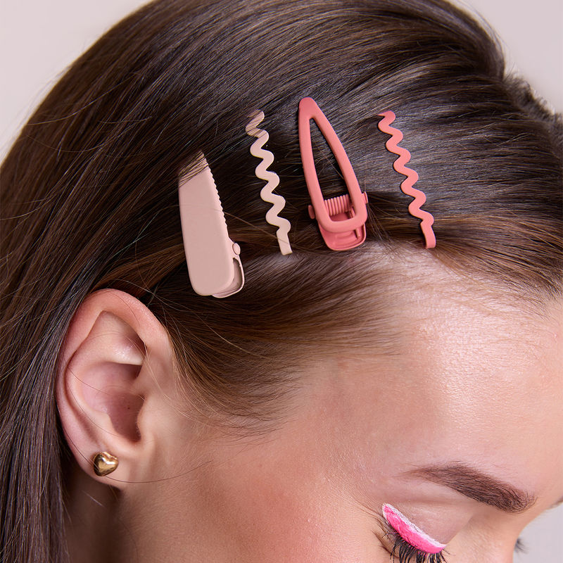 Buy MIXT by Nykaa Fashion Pink Solid Zig Zag Hair Pin Set Of 4 Online