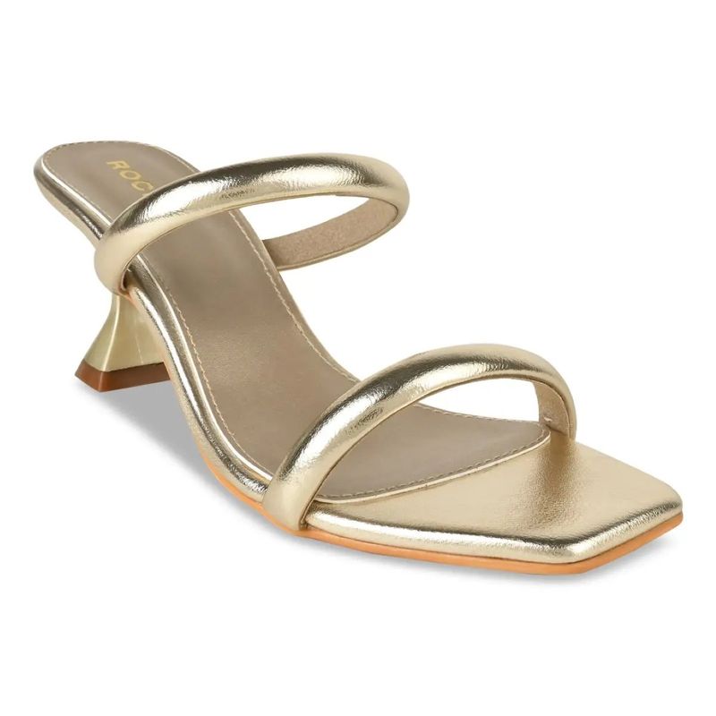 Buy ROCIA Gold Women Solid Strappy Stilettos Online