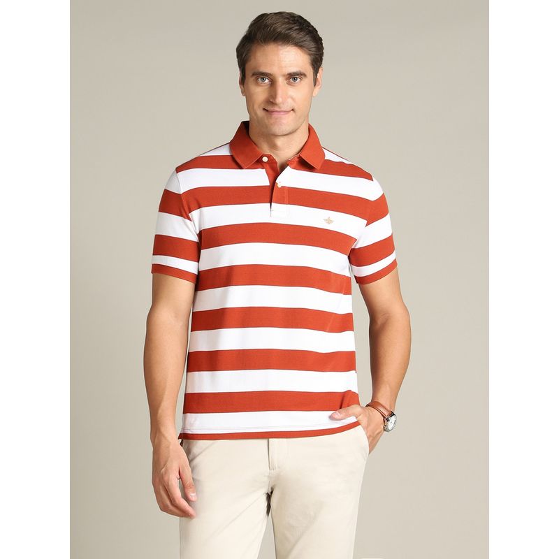 Buy Dockers Men Striped Red Polo Neck Classic Fit T-Shirt Online