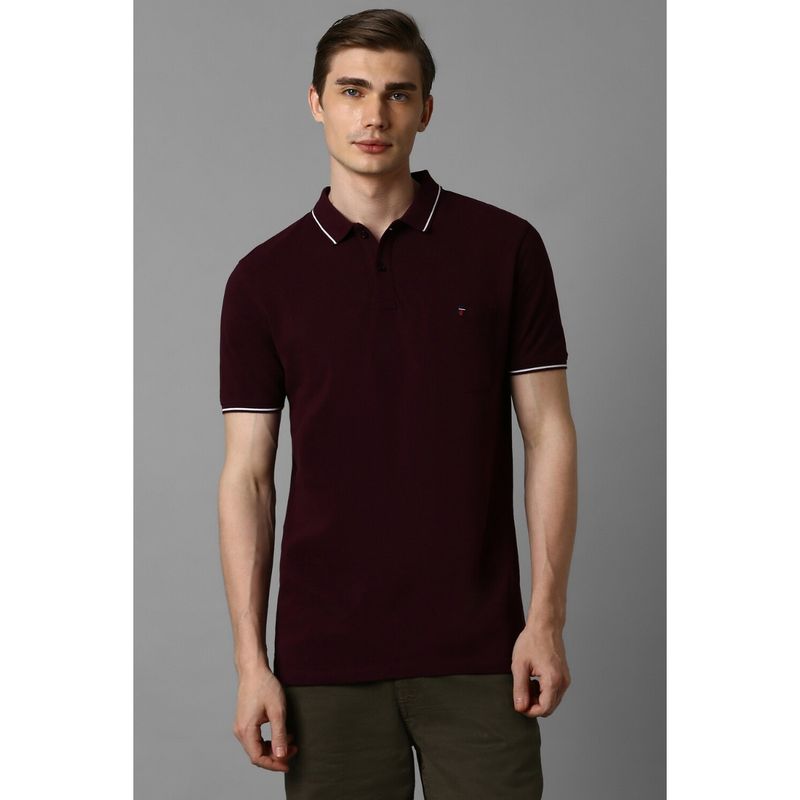 Buy Louis Philippe Men Maroon Solid Polo Neck T-Shirt Online