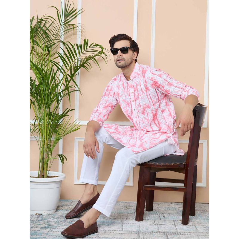 Buy See Designs Red Tie and Dye Printed and Embroidered Cotton Straight ...