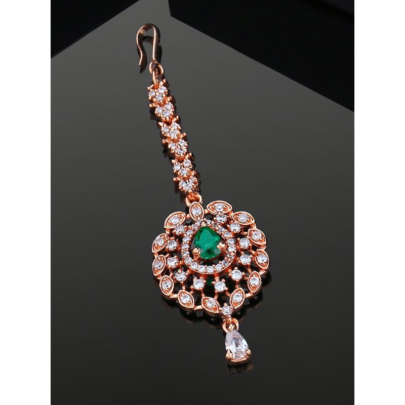 Buy Estele Rose Gold Plated Cubic Zirconia Maang Tikka with Emerald and ...