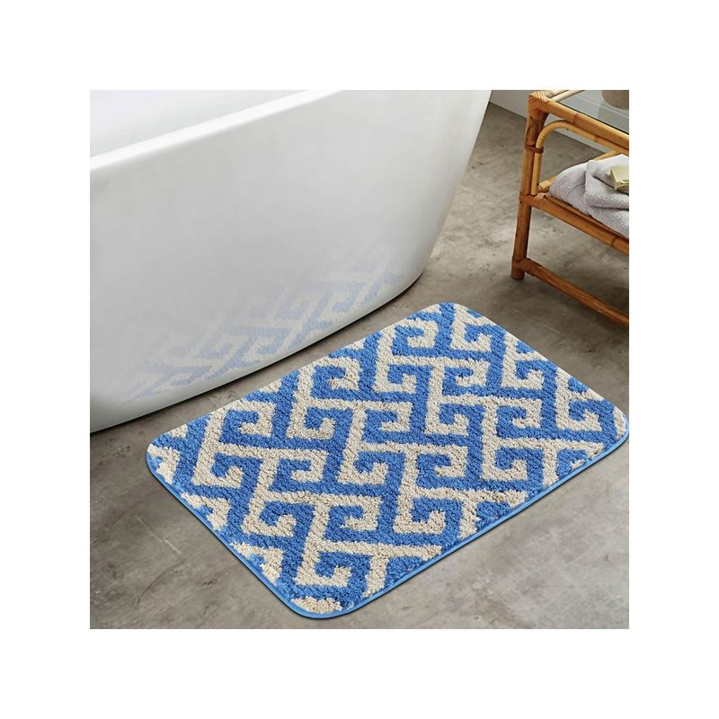 Buy OBSESSIONS Printed Anti-Skid Polyester Bath Mat, Blue Online