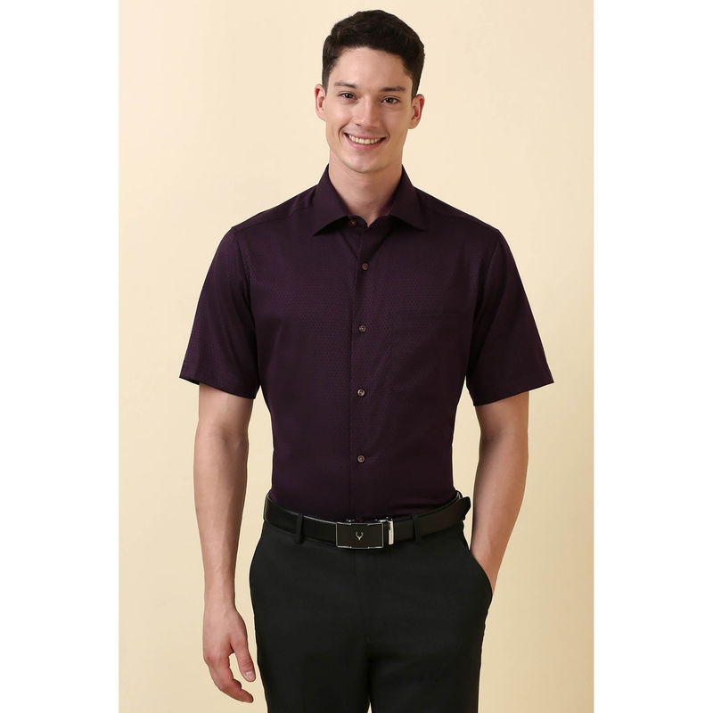Buy Allen Solly Men Purple Textured Half Sleeves Formal Shirt Online