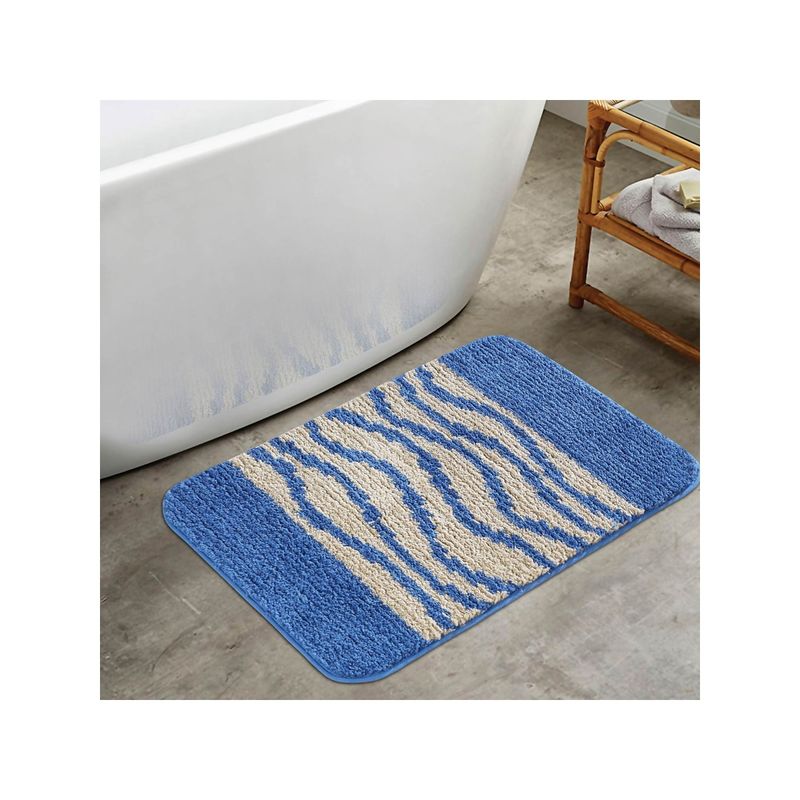 Buy OBSESSIONS Printed Anti-Skid Polyester Bath Mat, Blue Online