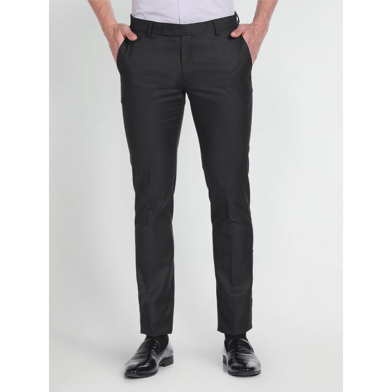 Buy Arrow Flat Front Checks Trouser-Black Online
