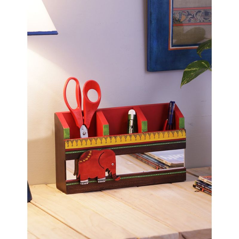 Buy VarEesha Brown and Red Elephant Three Compartment Desk Organizer ...