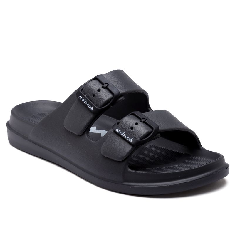Buy SOLETHREADS Ohana Black Self Design Men Sandals Online