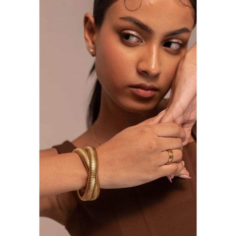 Buy AURA STUDIO 18K Gold Plated Double Layered Coil Bangle Online
