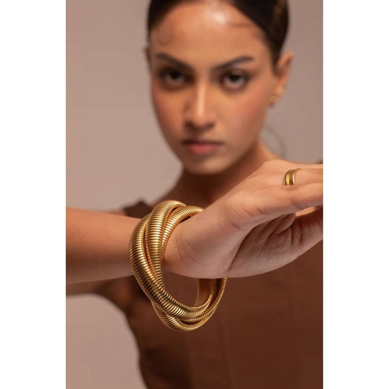 Buy AURA STUDIO 18K Gold Plated Triple Layered Coiled Bangle Online
