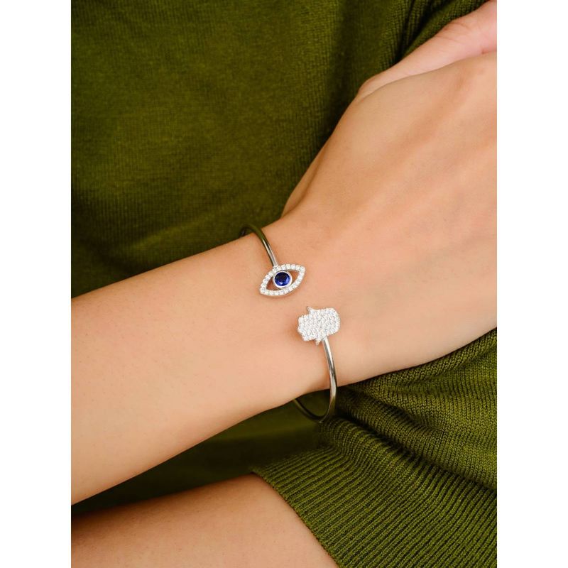 Buy METALM Evil Eye Hamsa Charm Adjustable Silver Kada Online