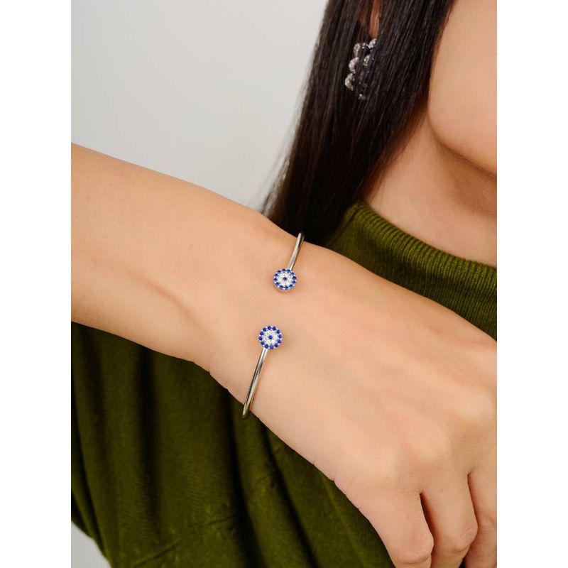 Buy METALM 925 Silver Evil Eye Open Cuff Kada for Women Online