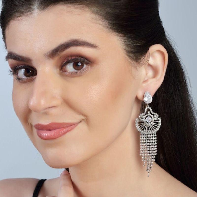 Buy Accessher Silver Plated Statement Dangler Earrings Online