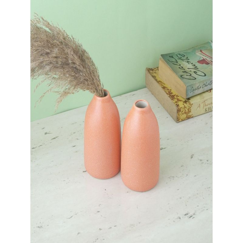 Buy The Decor Mart Peach Vertical Ceramic Vase - Set Of 2 Online