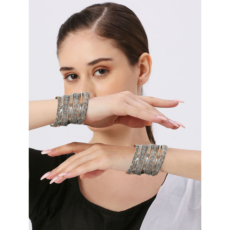 Buy OOMPH Combo Of 26 Oxidised Silver Bangle Set For Women And Girls - (2.6) Online