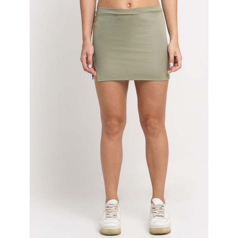 Buy EVERDION Sage Green High-rise Mini Side Slit Skirt Online