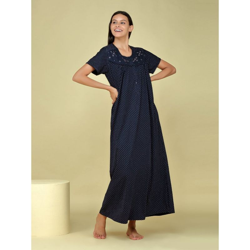Velure Half Sleeve Nighty With Dot Print - Black: Buy Velure Half ...