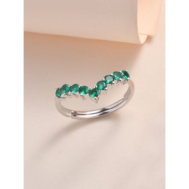 Buy 925 Silver Green Emerald Adjustable Chevron Ring for Women and Girls (Adjustable) Online