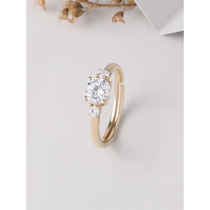 Buy 925 Silver 18K Gold Plated American Diamond Bezel Adjustable Ring ...