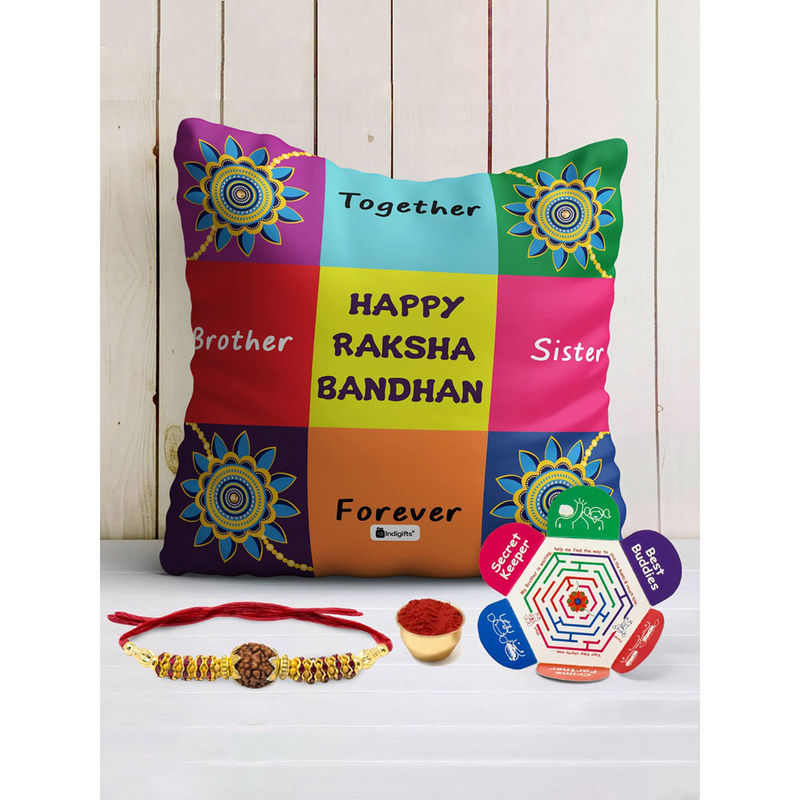 Buy Indigifts Happy Raksha Bandhan Cushion Cover with Filler - Rakhi ...