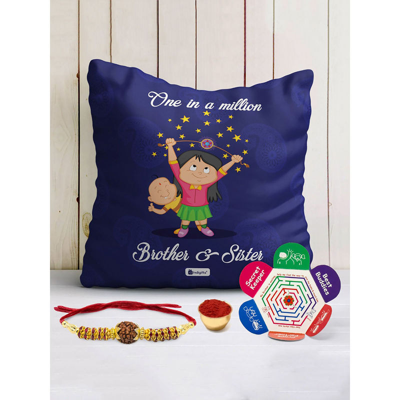 Buy Indigifts One in A Million Siblings Quote Cushion - Rakhi Gift Set ...