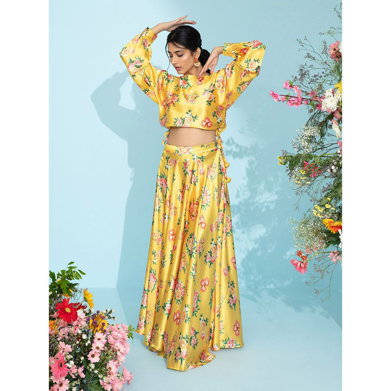 Buy Gajra Gang Tea-Time Yellow Printed Crop Top and Skirt GGLEH54 (Set ...
