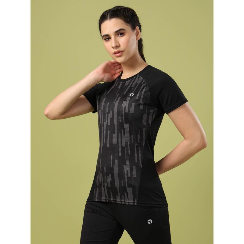 Buy Technosport Black Printed Slim Fit T-Shirt Online