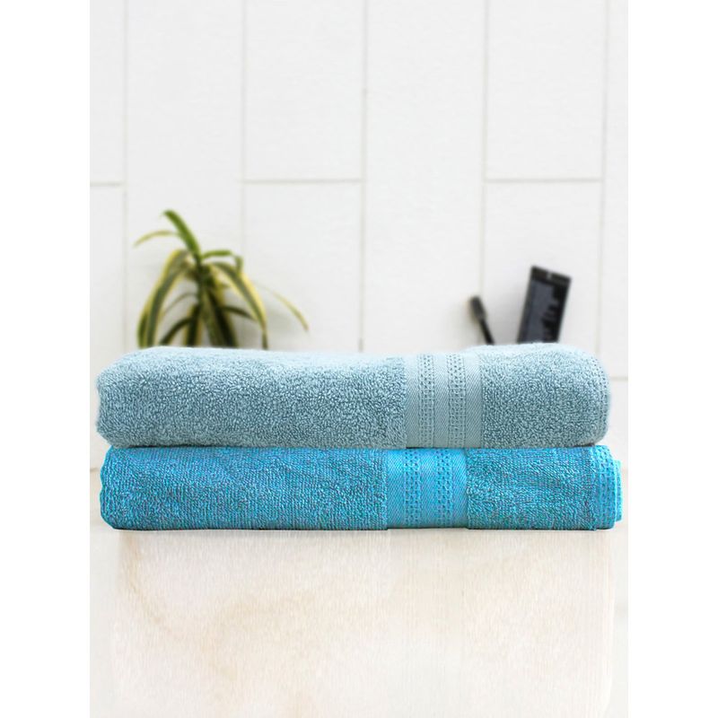 Buy AVI LIVING Quick Dry Cotton Bath Towel 100% Cotton Color Blue (Set of 2) (M) Online